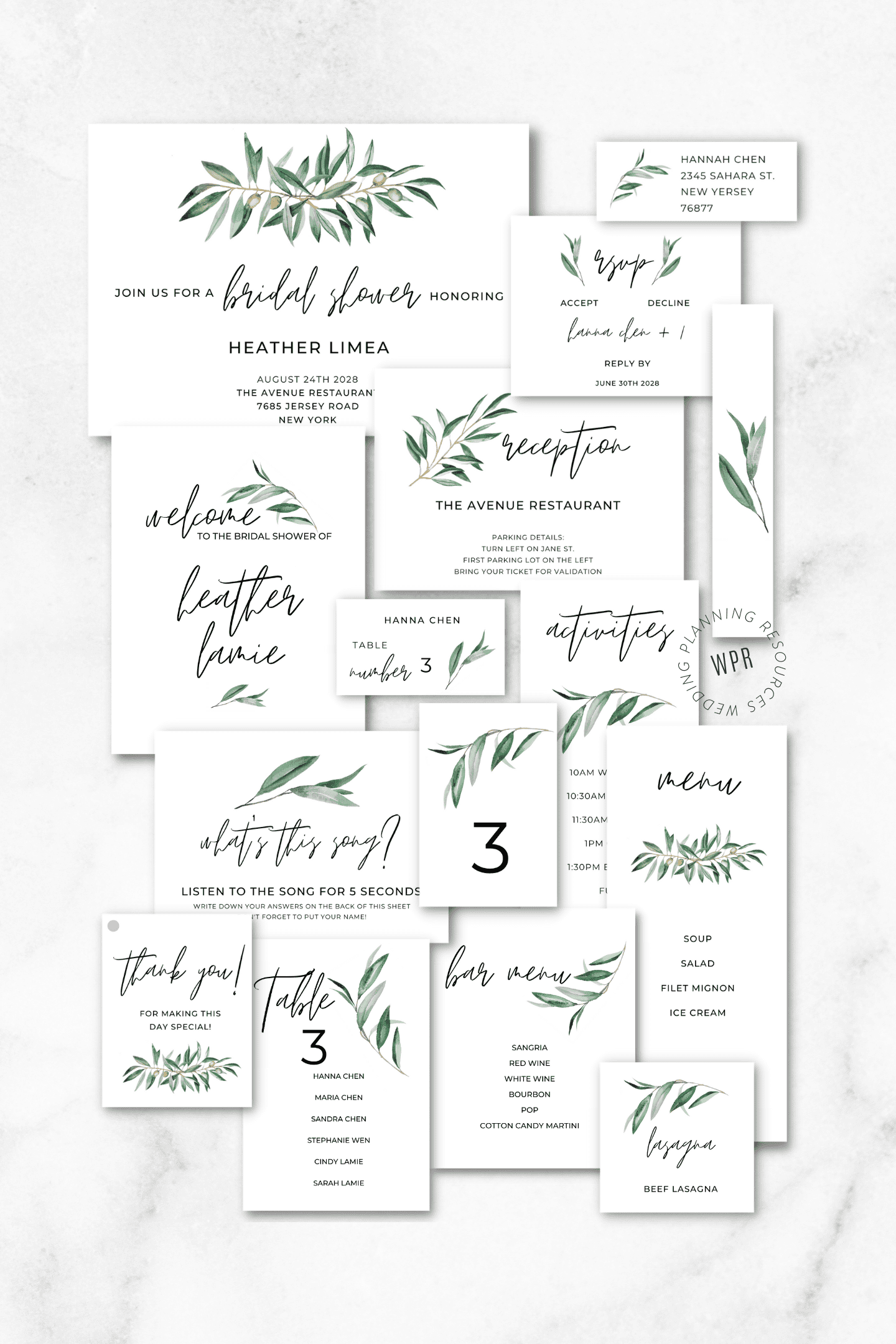 Minimalist Greenery Bridal Shower Stationery Suite Canva DIY